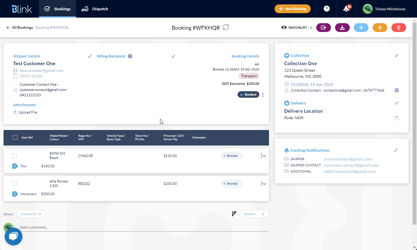 Booking and Vehicle Details